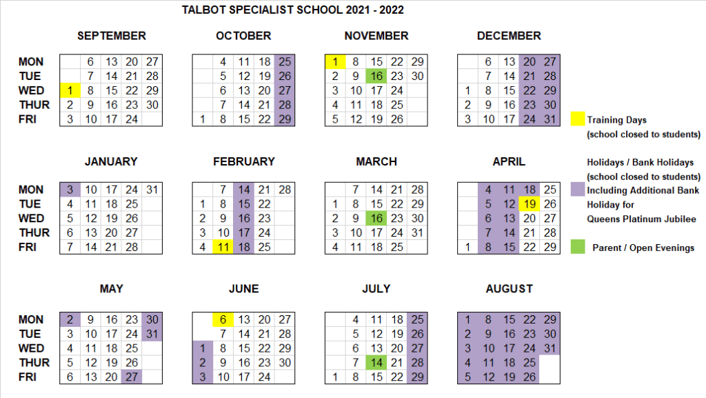 Key Dates - Talbot Specialist School : Talbot Specialist School